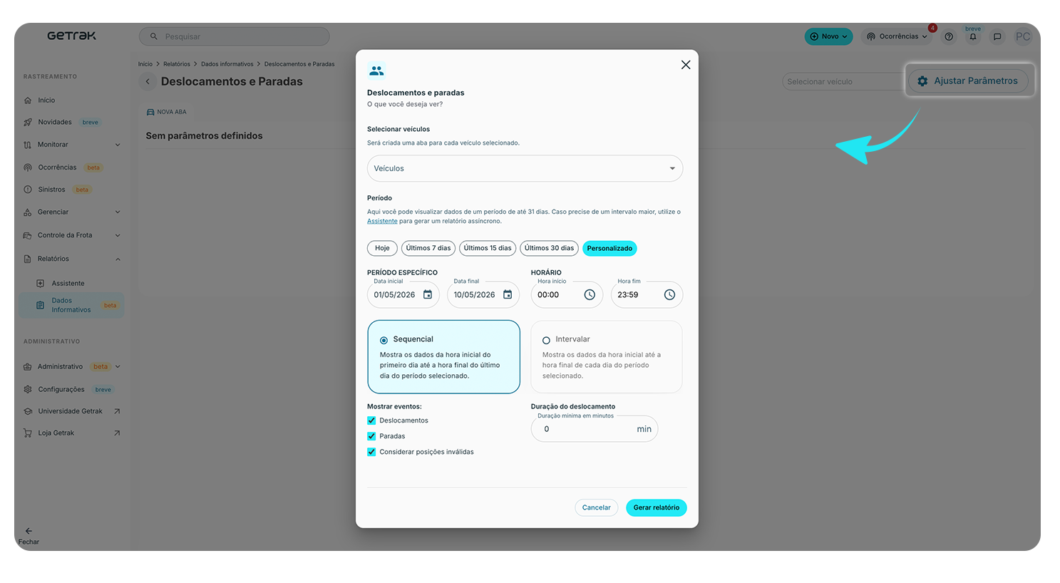 Deslocamentos e paradas – Getrak